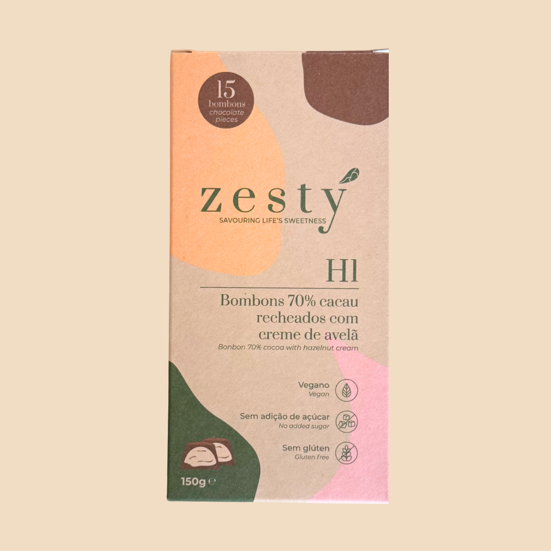H1 Chocolate 70% cacau com creme de avelã | Zesty – Zesty - Savouring ...
